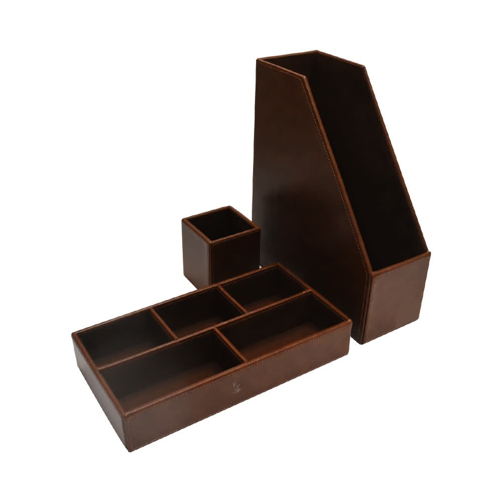 Jual Informa Set Organizer Meja Kulit 3 Pcs Cokelat Terbaik | Informa