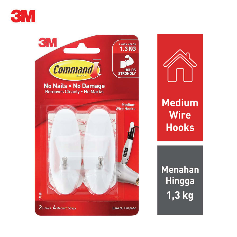 Jual 3 M Command Gantungan Dinding Serbaguna Medium Wire Hooks 17068 Anz Terbaru | Ruparupa