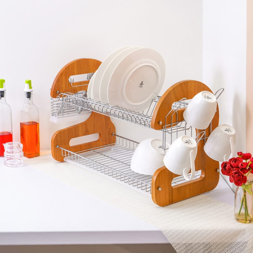 Jual Rak Piring Kayu Light Cherry Silver Terbaru | Ruparupa