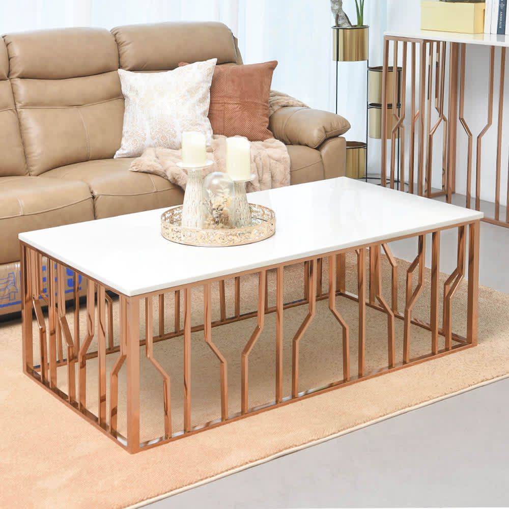 Jual Informa Fleur Meja Tamu Rectangular Putih Rose Gold Terbaru | Ruparupa