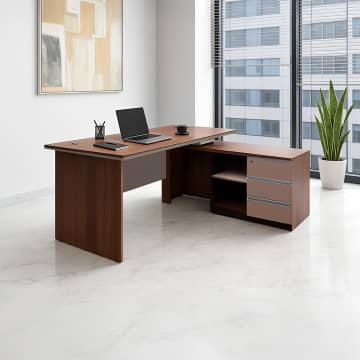 Jual Informa Monthana Meja Kantor Sisi Kanan Cokelat Terbaik | Informa