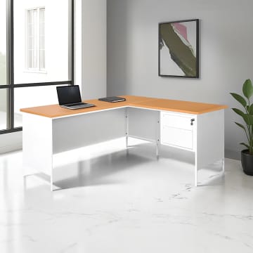 Jual Meja Kantor Metal L Shape Putih Terbaru | Ruparupa
