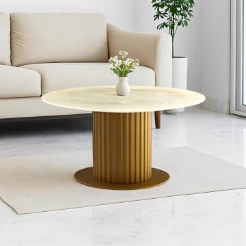 Jual Home Galleria Dome Meja Tamu Round Putih Gold Terbaik | Informa