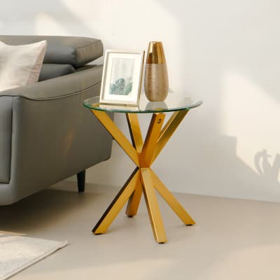 Jual Informa Heaven Meja Sisi Round Clear Brass Gold Terbaru | Ruparupa