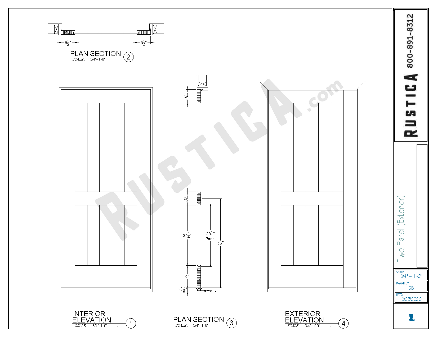 Two Panel Exterior Slab Door | Rustica