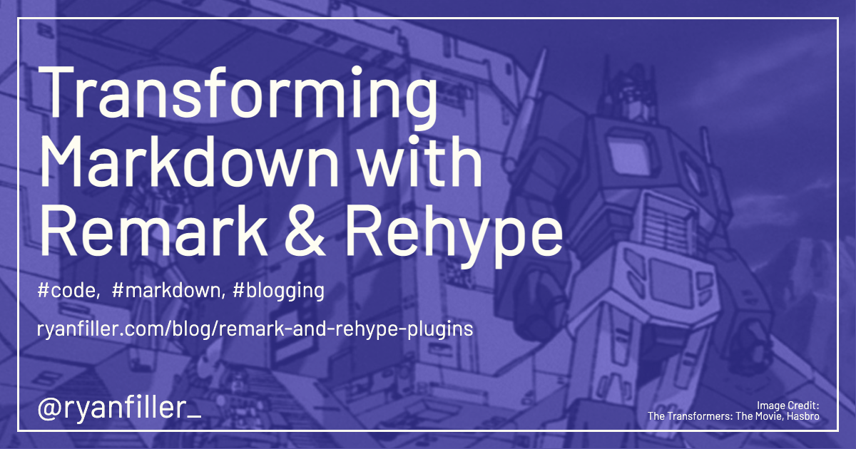 Transforming Markdown with Remark & Rehype | ryanfiller.com Transforming Markdown with Remark & Rehype | ryanfiller.com