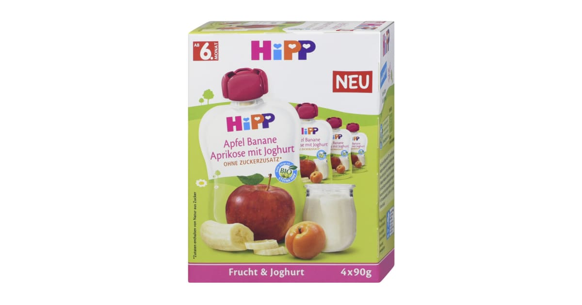 HiPP Quetschbeutel Apfel-Banane-Aprikose mit Joghurt 4er-Packung online kaufen | MPREIS Onlineshop