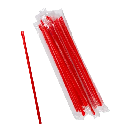 10" Giant Red Polypropylene Spoon Straws, Wrapped | ACR