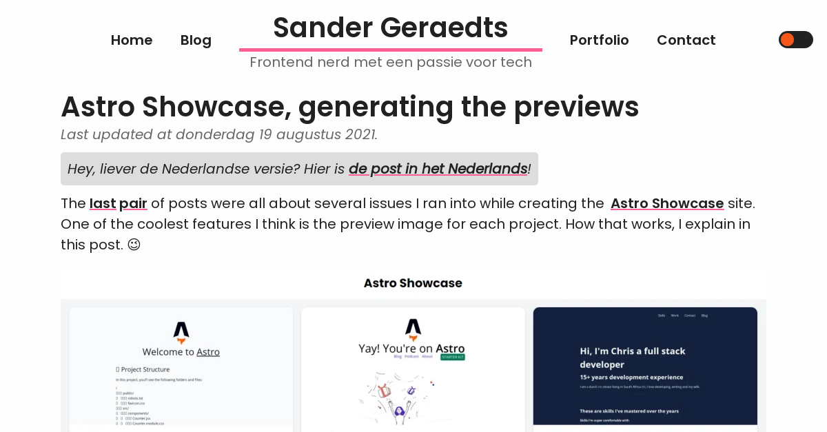 Astro Showcase, generating the previews - Sanderg.nl