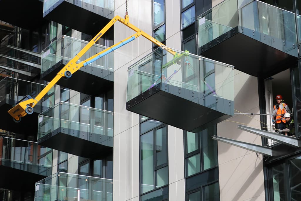 Balcony Equipment & methods for safe install of metal balconies at height.