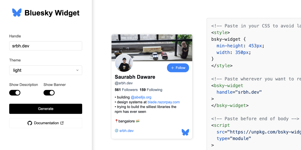 Bluesky Widget: Profile Card Generator for Bluesky Profiles 🦋