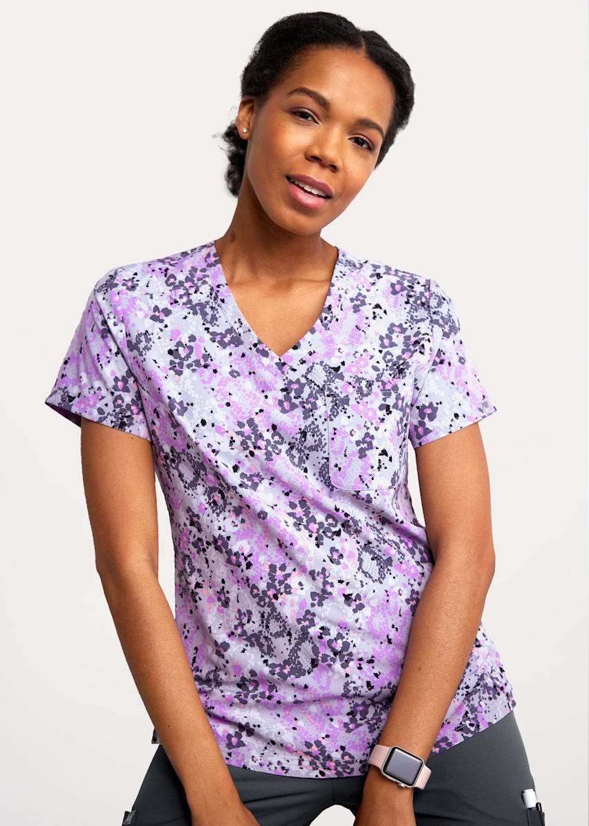 Gaia Summer Scale V-Neck Print Scrub Top | Scrubs & Beyond