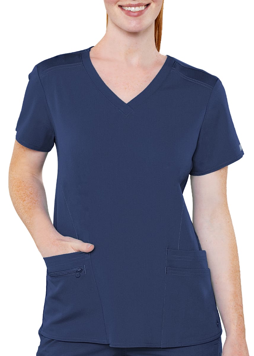Med Couture Touch Knit Back V-Neck Scrub Top| Scrubs & Beyond | Scrubs ...