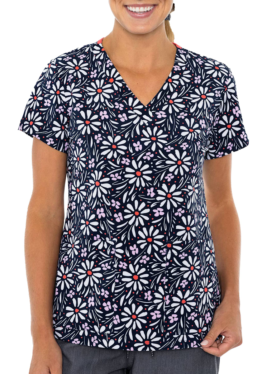 Med Couture Summer Daisy Print V-Neck Scrub Top| Scrubs & Beyond ...