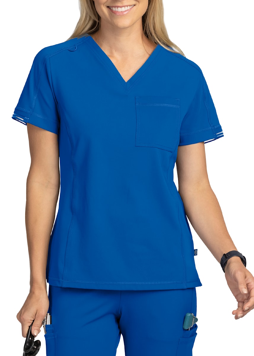 Urbane Impulse Chest-Pocket Tuck-In V-Neck Scrub Top w/ Badge Loop ...
