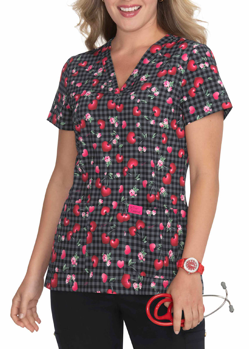 Mon Cheri V-neck Print Top | Scrubs & Beyond