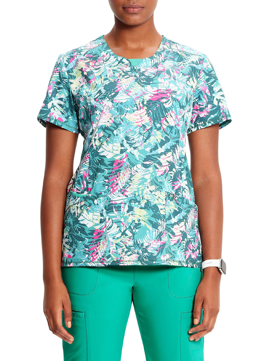 Tropic Texture Round Neck Print Top | Scrubs & Beyond