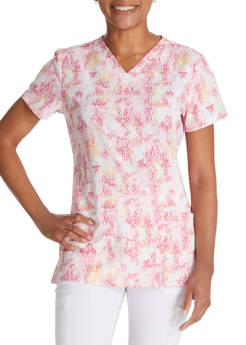 Bold Batik V-Neck Print Top | Scrubs & Beyond