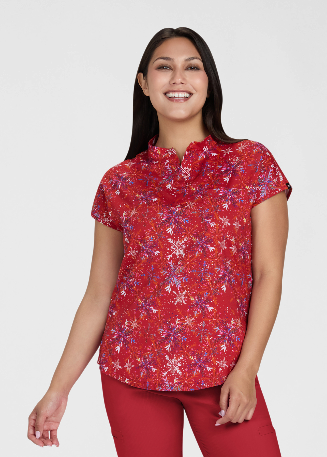 Koi Lite Koi Artists Series Ari Etta Vee Snowflakes Print Mandarin Collar Scrub Top | Scrubs ...