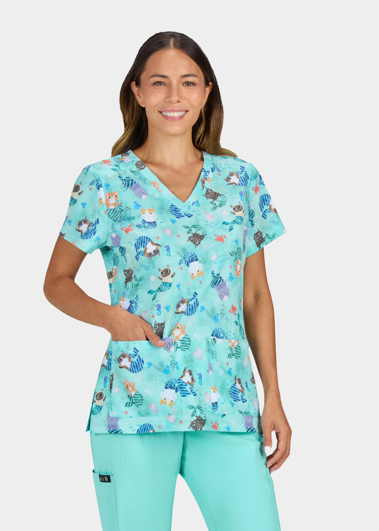 Koi Basics Koi Artist Series Rosalie Purrmaids V-Neck Print Scrub Top ...