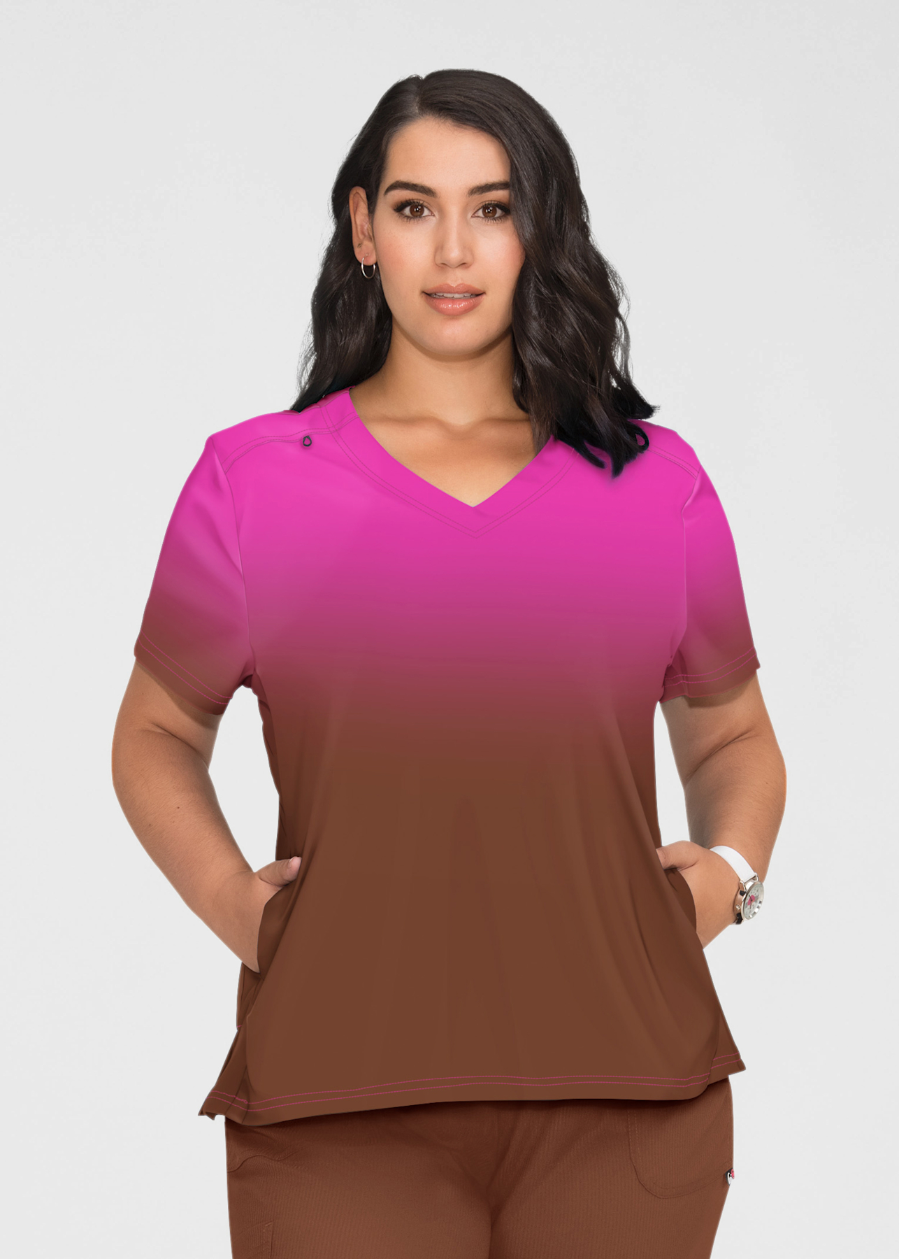Koi Lite Koi Lite Reform Hibiscus Pink Walnut V-Neck Print Scrub Top ...