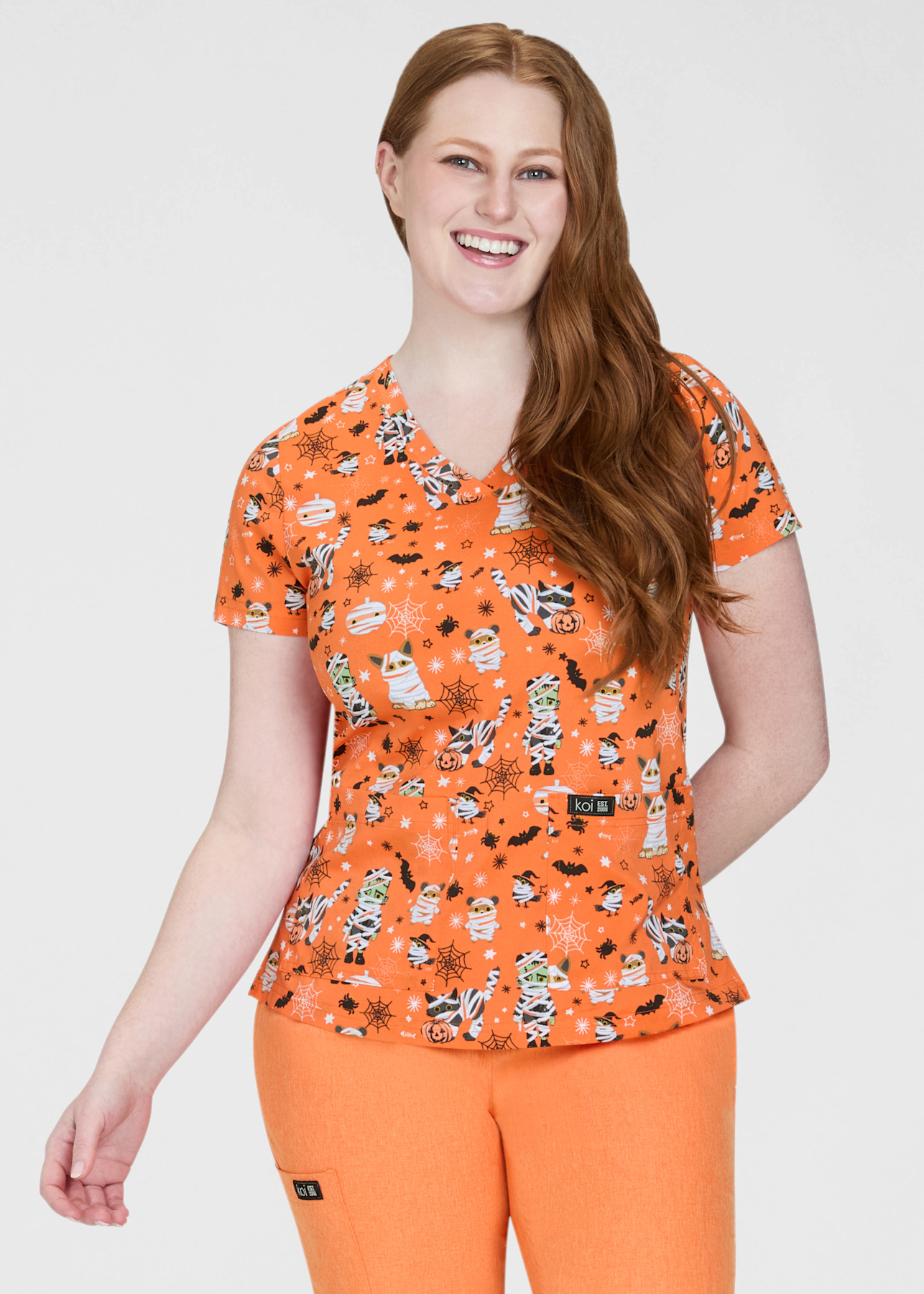 Koi Basics Koi Basics Leslie All Wrapped Up V-Neck Print Scrub Top | Scrubs & Beyond