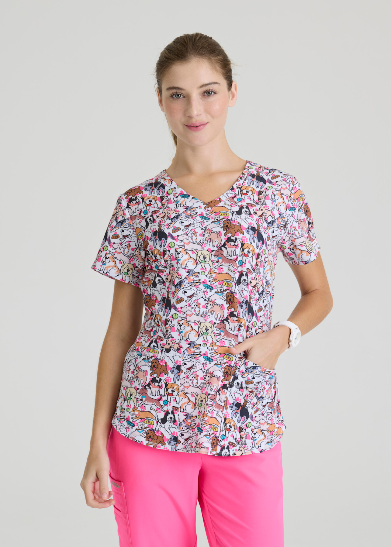Skechers Scrubs Skechers Central Bark V-Neck Print Scrub Tops | Scrubs ...