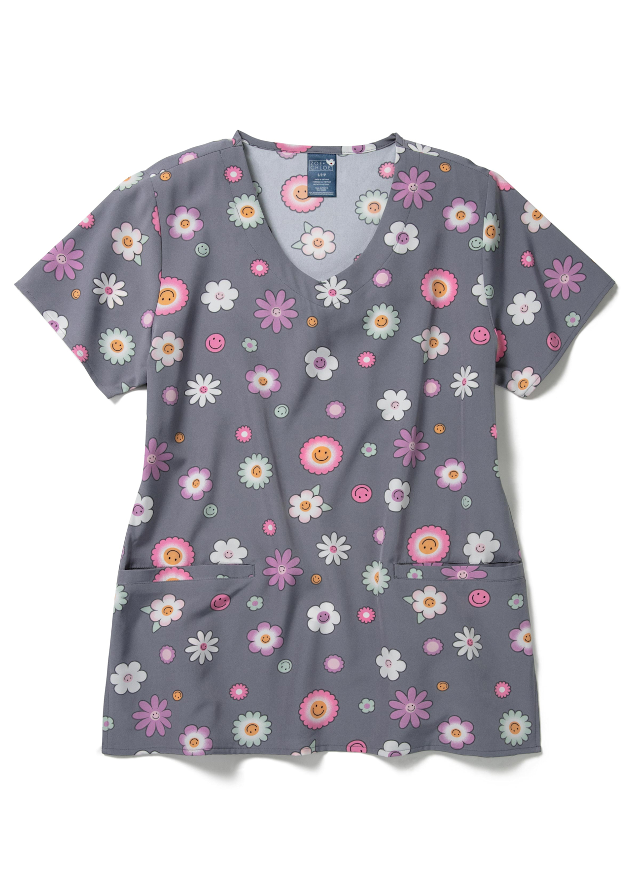 Zoe + Chloe Zoe + Chloe Pastel Poppy V-Neck Print Scrub Top | Scrubs ...
