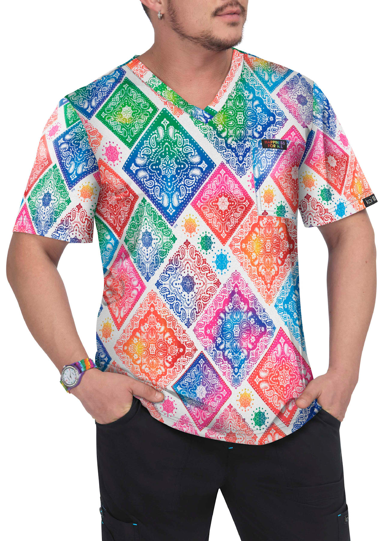 Casey Pride Patch V-Neck Print Top | Scrubs & Beyond