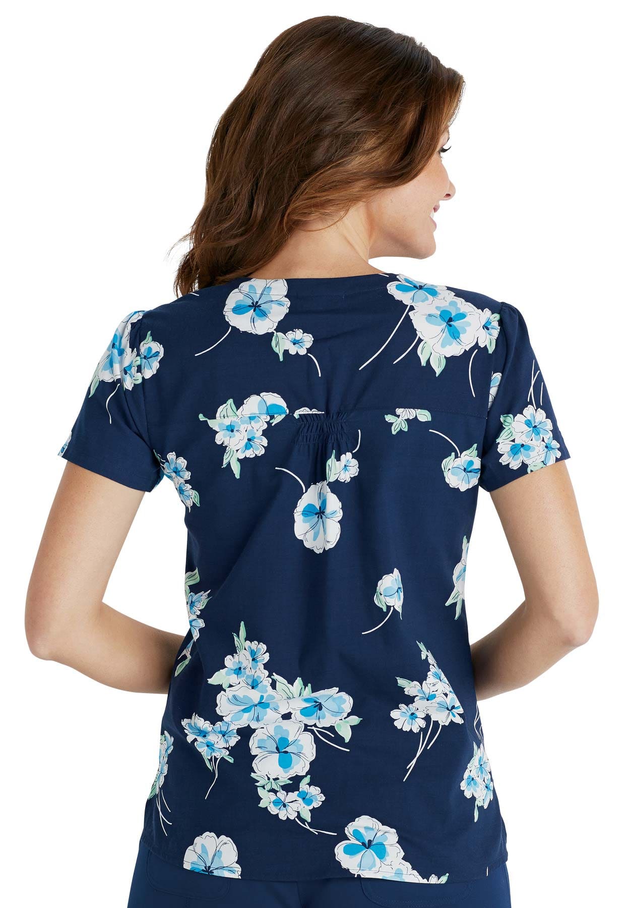 Grey's Anatomy Blueberry Flower V-neck Print Scrub Tops | Scrubs ...