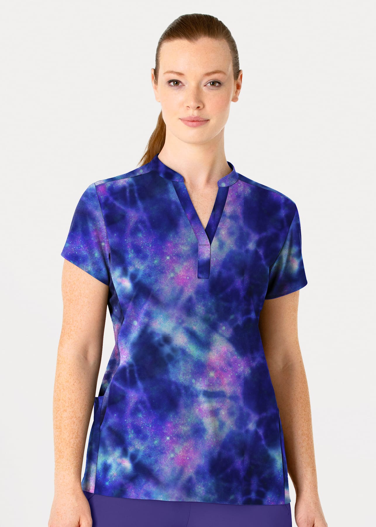 Wink Wink Luminous Batik Mandarin Collar Print Scrub Top | Scrubs & Beyond