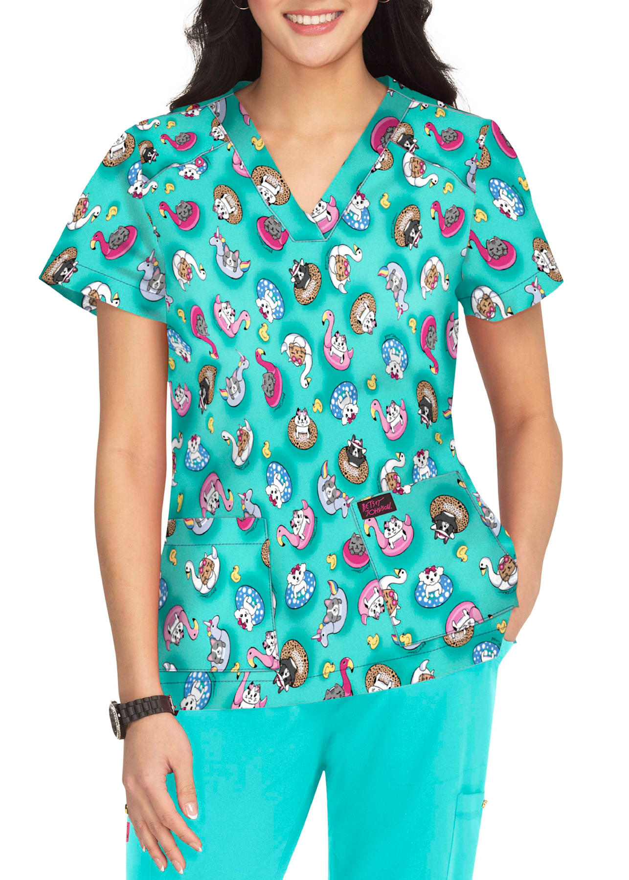 Bell Pool Pawty V-Neck Print Top | Scrubs & Beyond