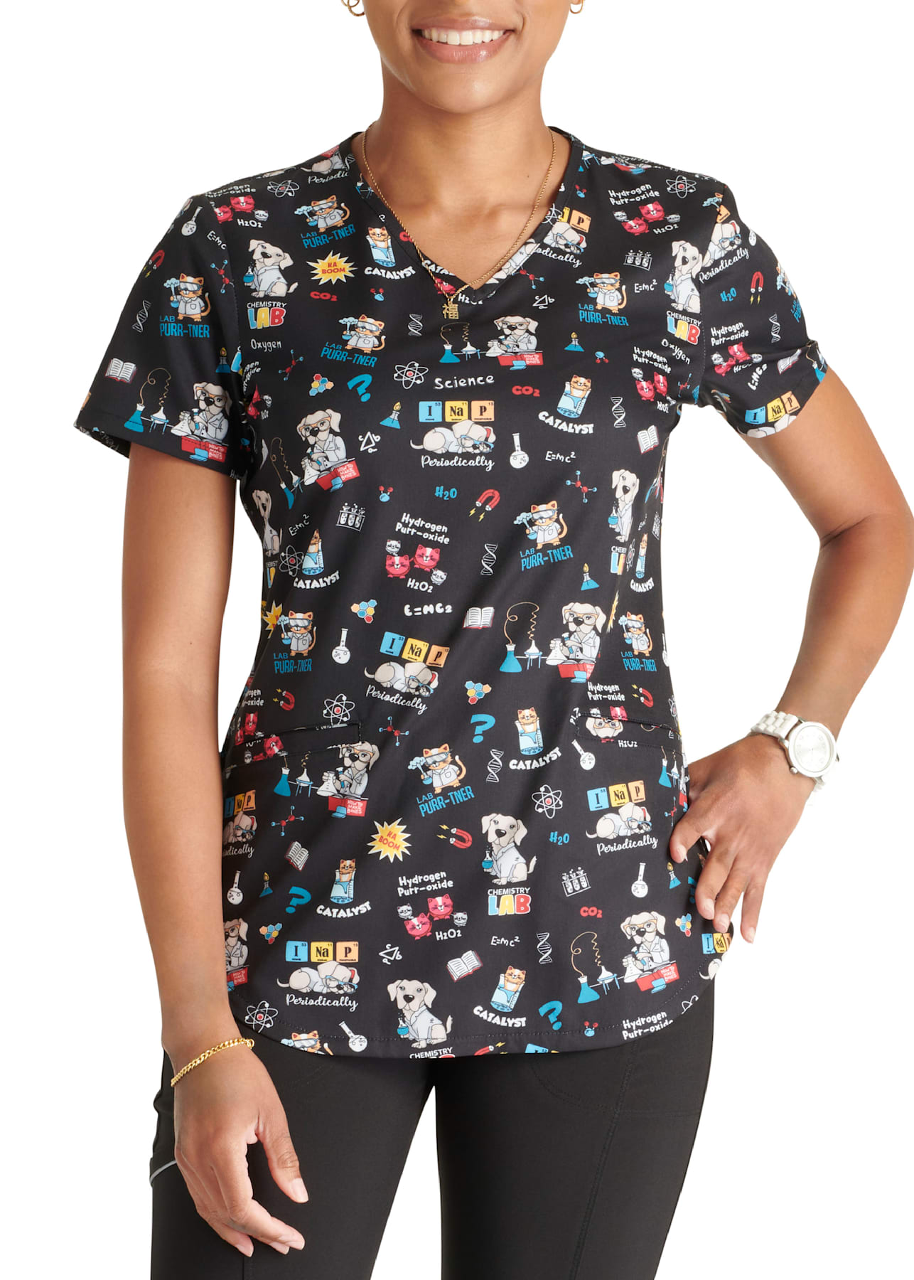 Lab Purrtners V-Neck Print Top | Scrubs & Beyond