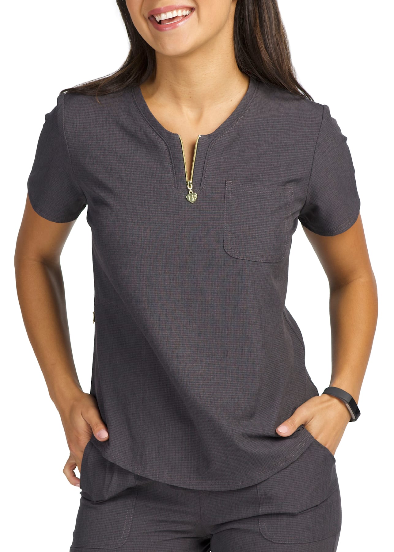 HeartSoul Break On Through Zip-Neck Chest Pocket Scrub Top| Scrubs ...
