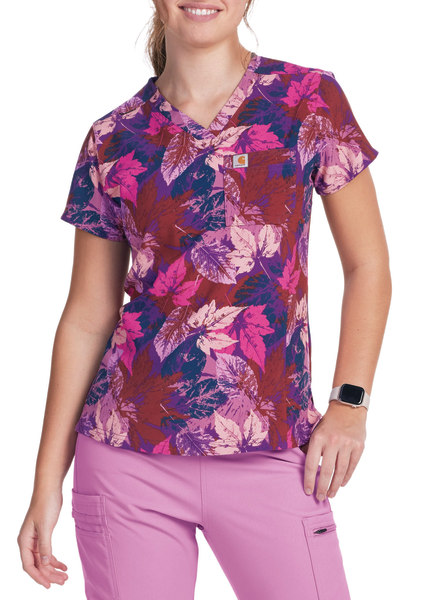 Fall Foliage V-Neck Tuck-In Print Top | Scrubs & Beyond