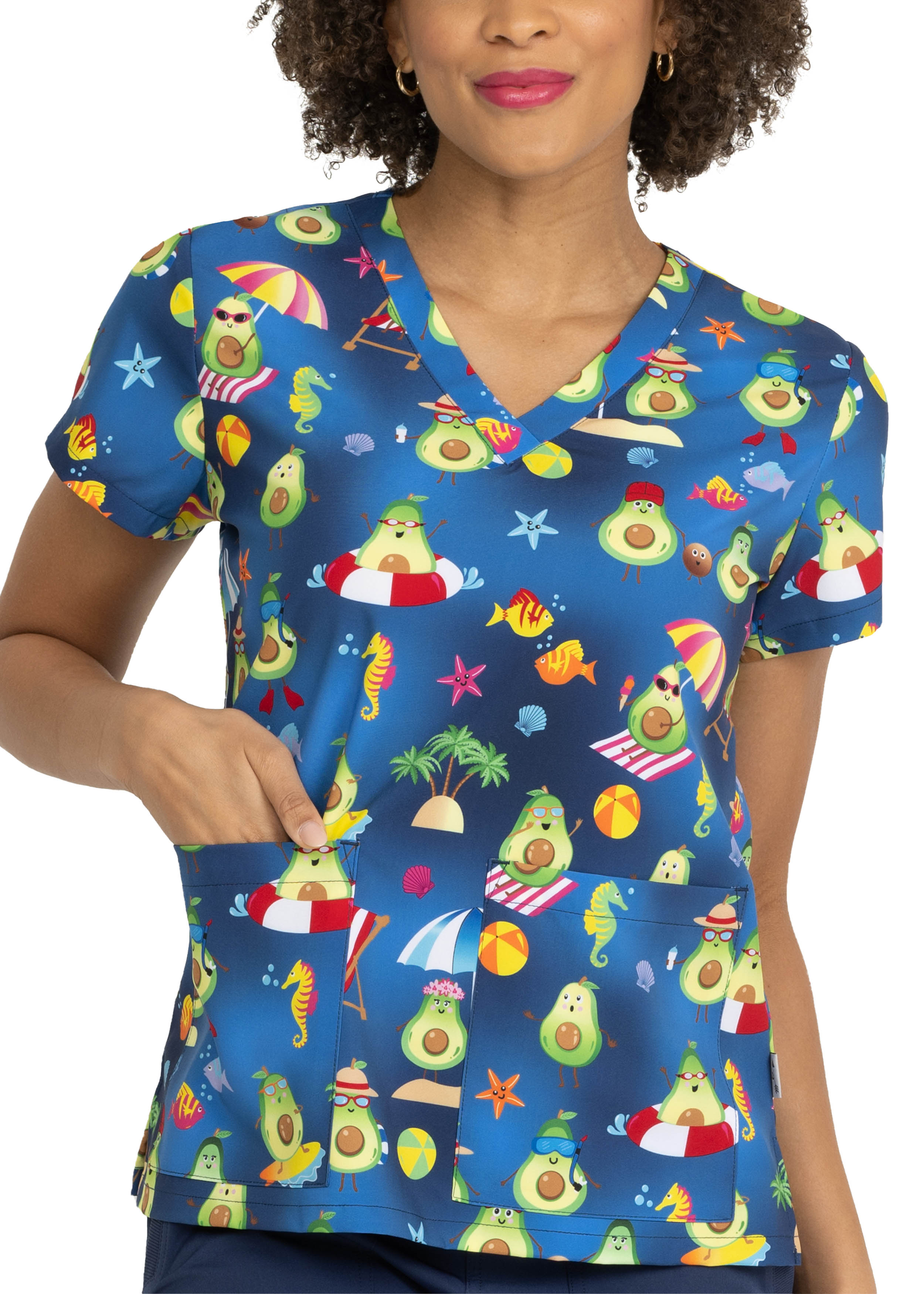 Ava Theresa Audrey Avocado Paradise V-Neck Print Top | Scrubs & Beyond