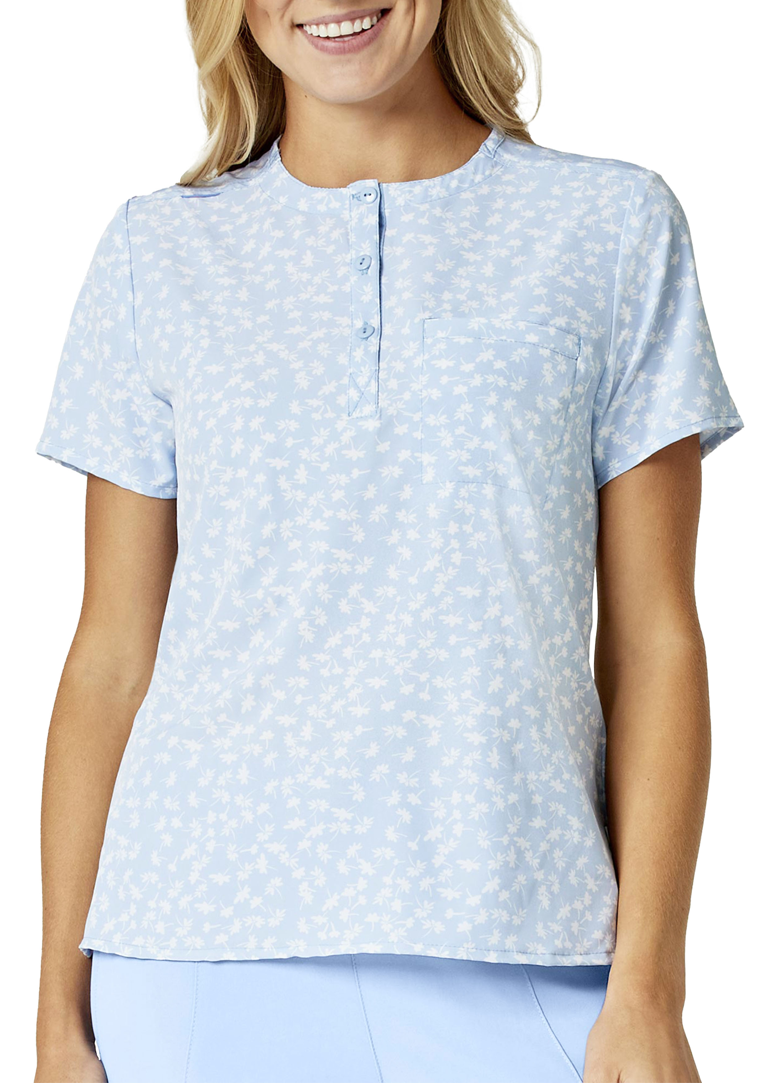 Micro Daisy Henley Neck Print Top | Scrubs & Beyond