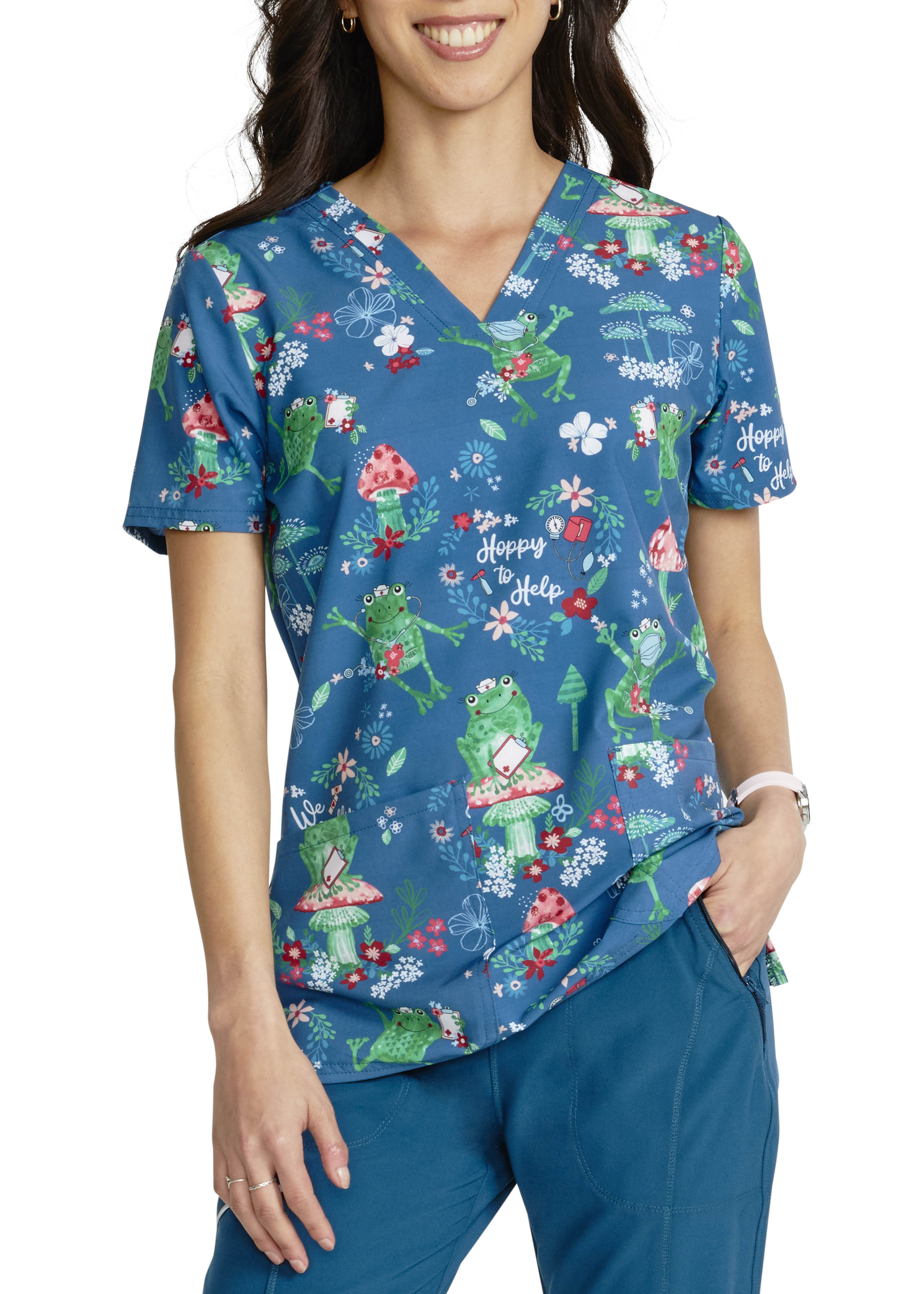 Hoppy To Help V-Neck Print Top | Scrubs & Beyond