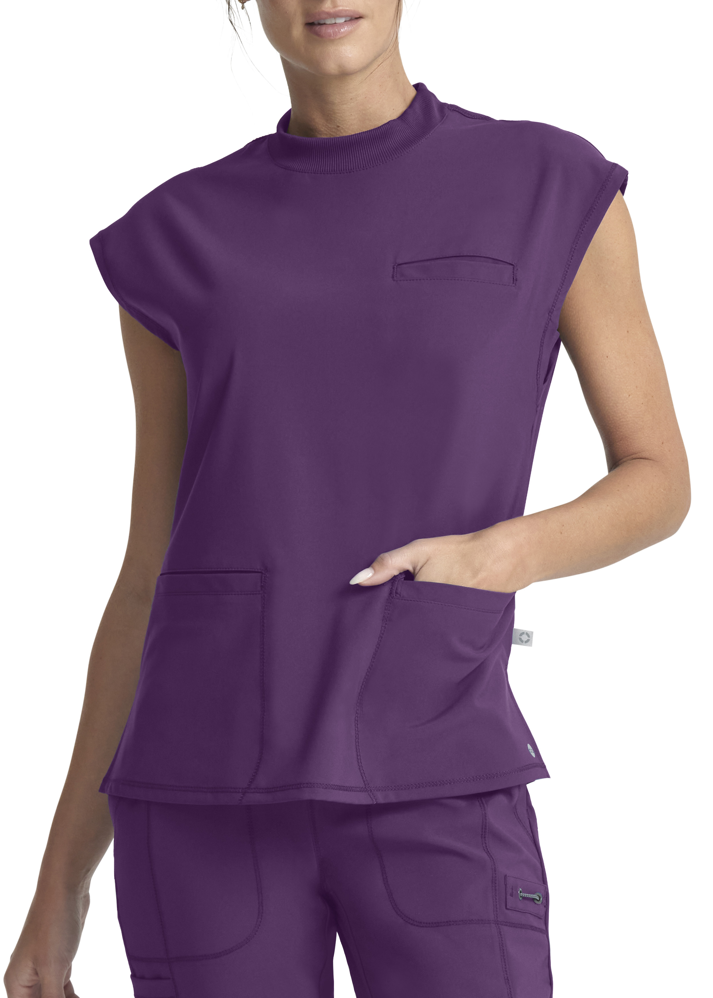 4-Pocket Rib Collar Neck With Ring Snap Closure Rib Knit Back Panel Top ...