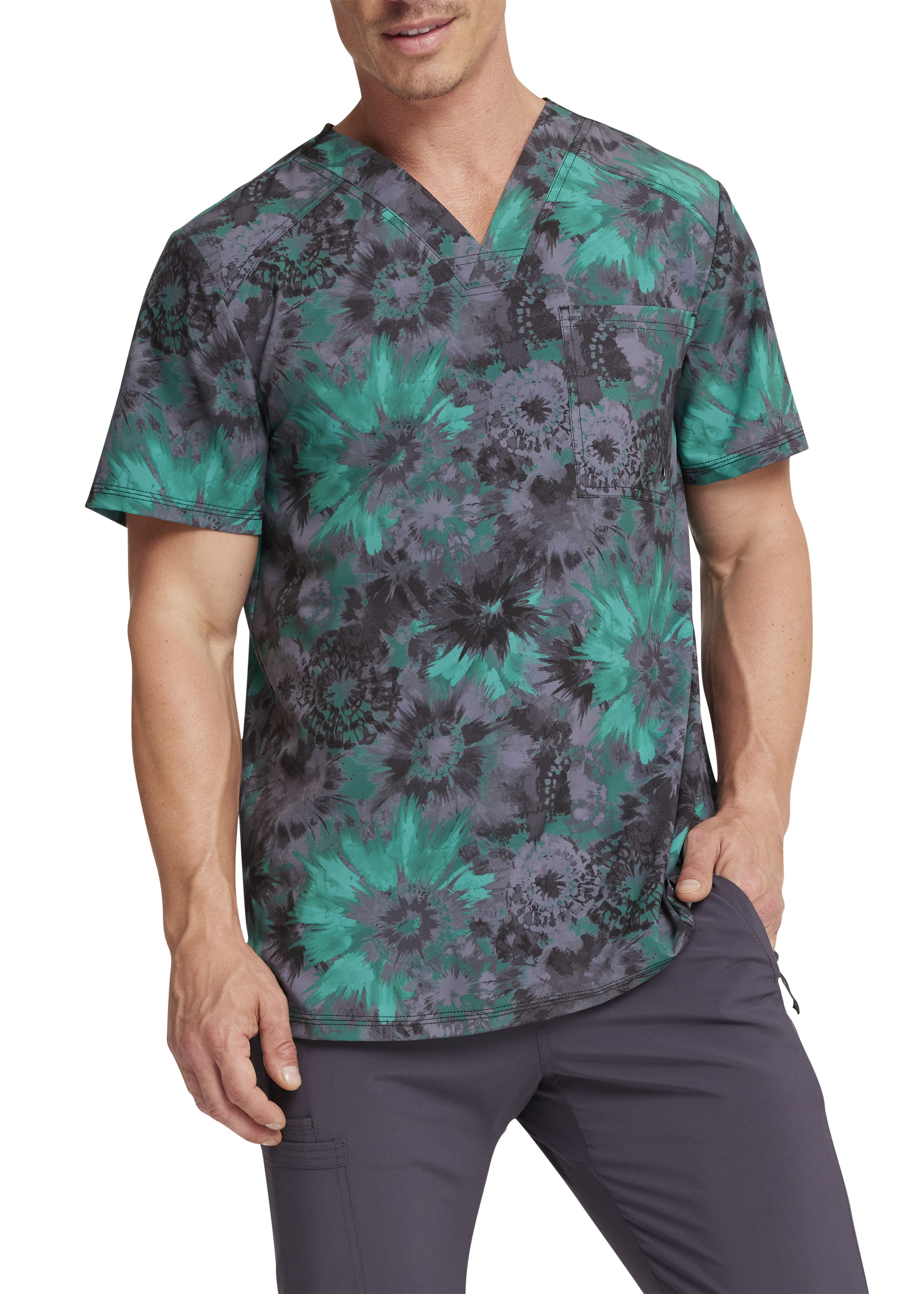Texture Burst V-neck Print Top | Scrubs & Beyond