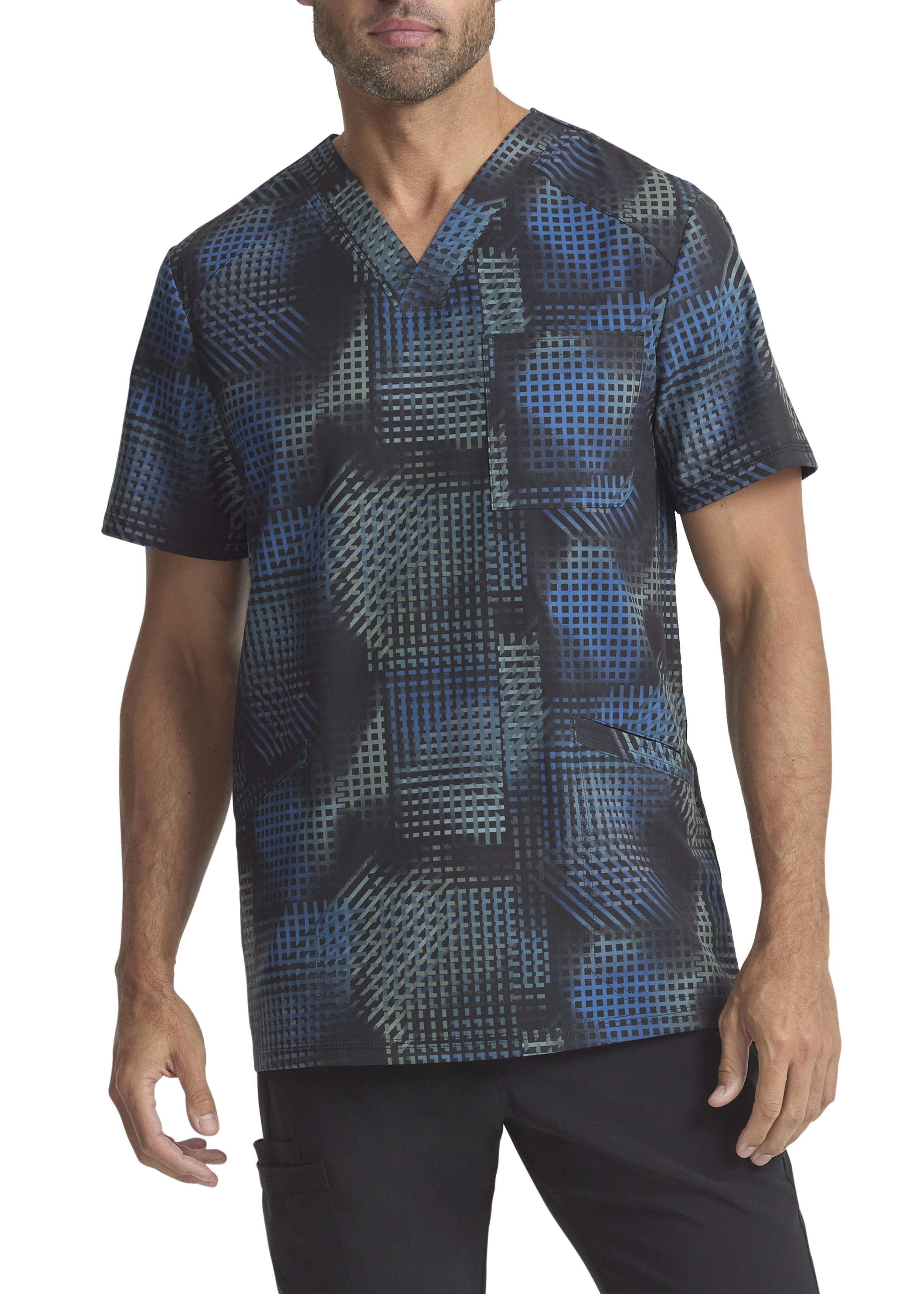 Gradient Grid V-Neck Print Top | Scrubs & Beyond