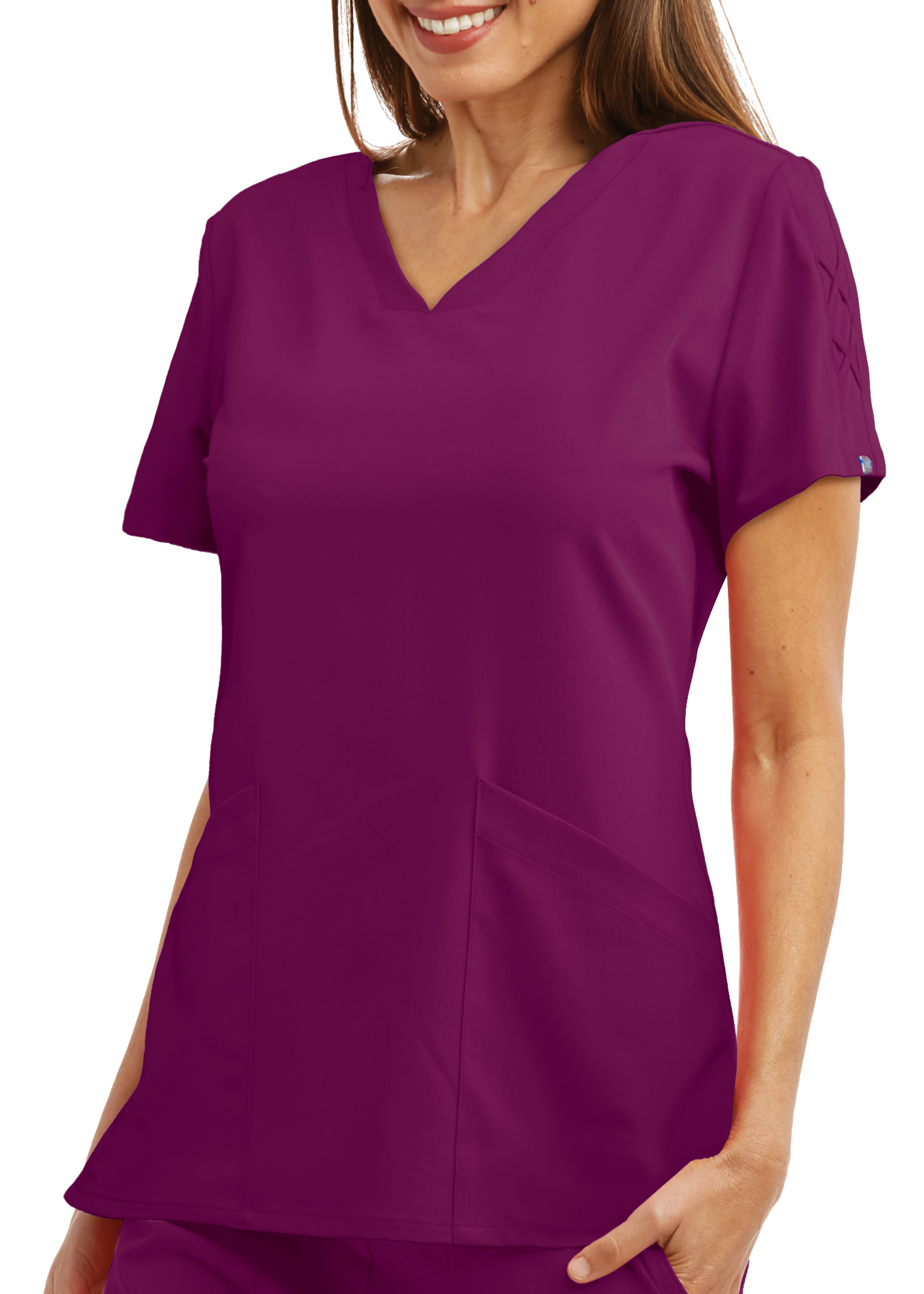 Grey's Anatomy Signature Lace Sleeve Hi Low Hem Scrub Top | Scrubs & Beyond