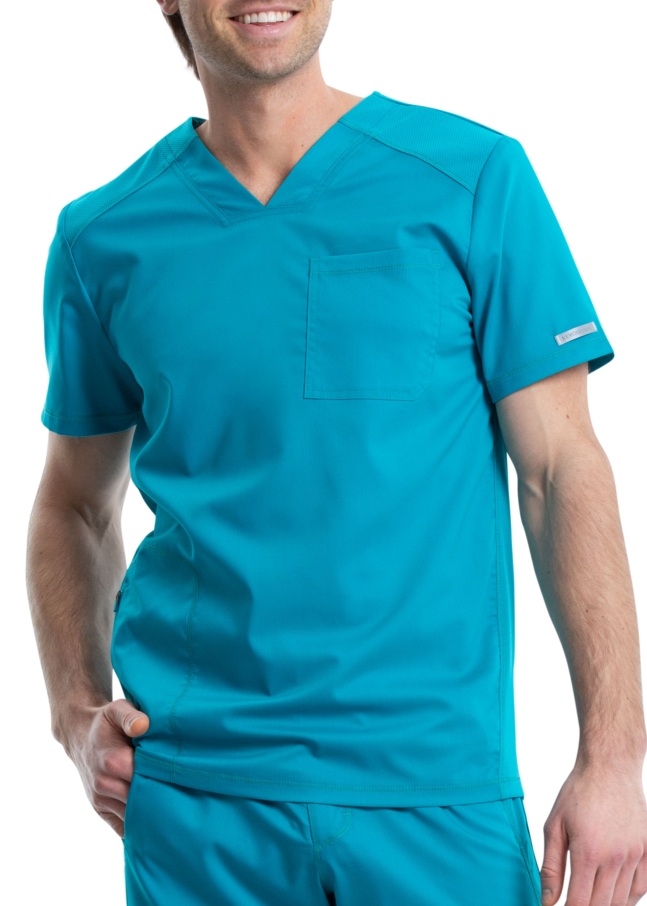 Cherokee Workwear Revolution Men's Mesh Contrast Scrub Top | Scrubs ...
