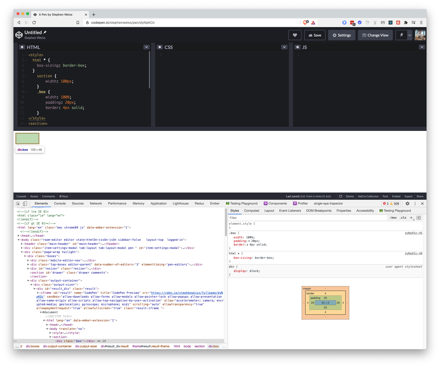 Css Box Model Sizing code comments 