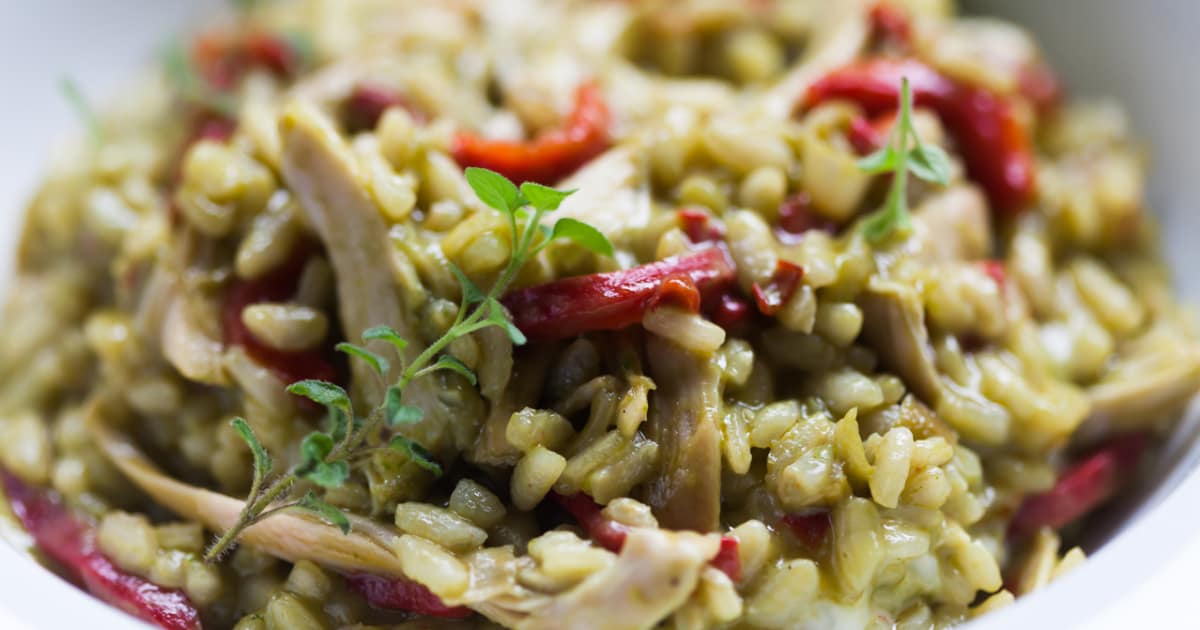 Risotto à la purée de rapinis et au poulet - Glouton