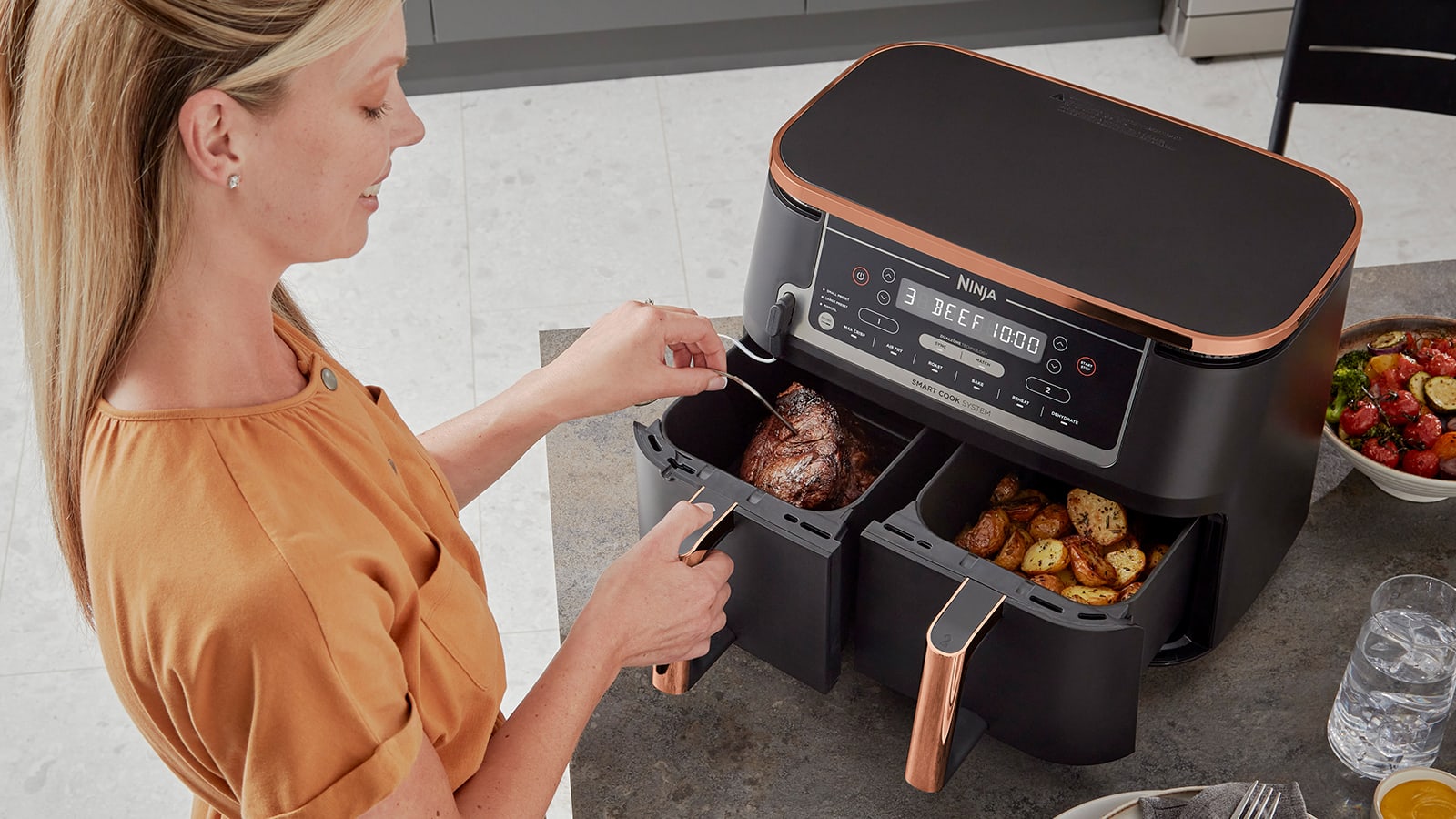 Ninja Black & Copper MAX Dual Zone Air Fryer with Probe AF451UKDBCP