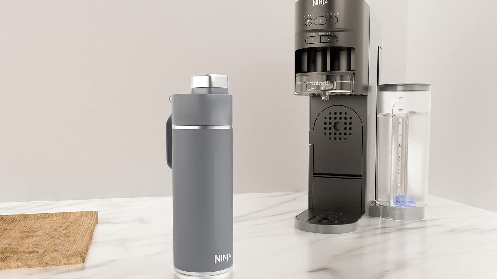 Ninja Thirsti Large Insulated Reusable Water Bottle for Travel (Grey)