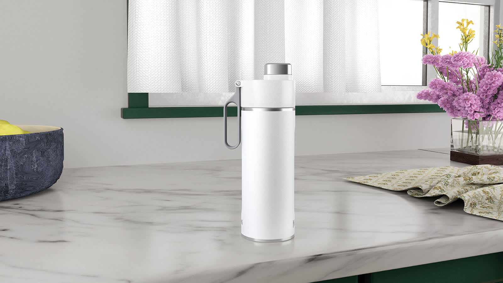 Ninja Thirsti Large Insulated Reusable Water Bottle for Travel (White)