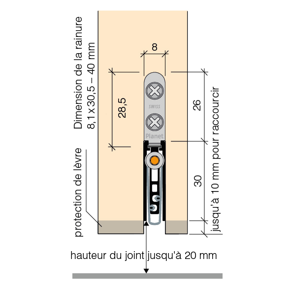 Seuil de porte PLANET US FH+RD/48dB, longueur = 835 mm, ignifuge et ...