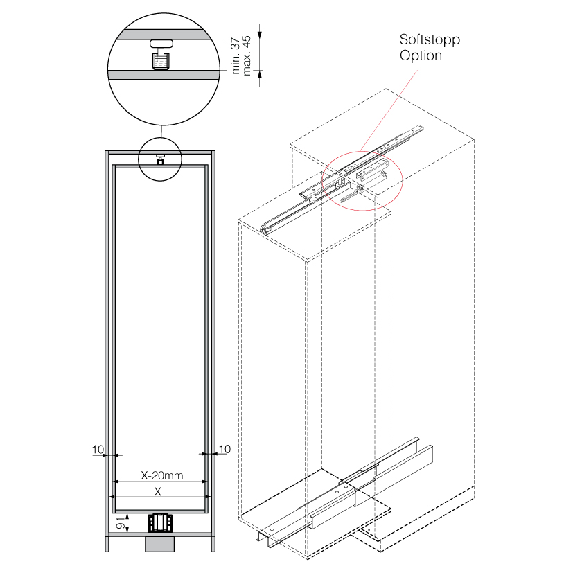 Hochschrank Vollauszug PEKA Box, Tragkraft 150 Kilo, für ...